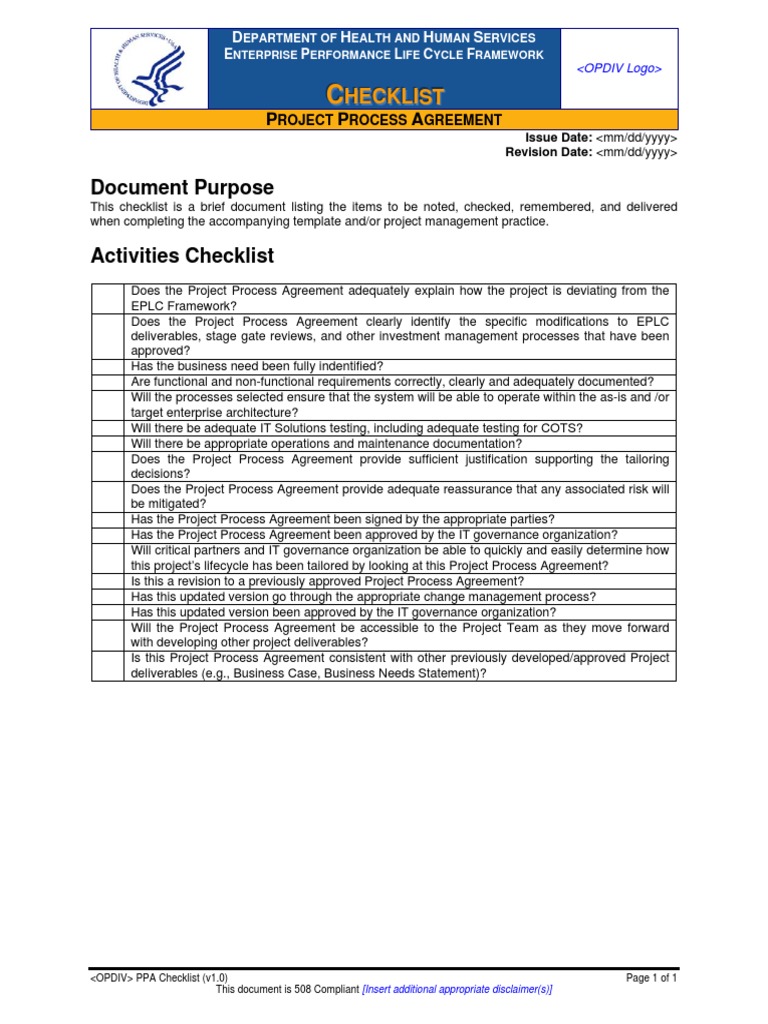 EPLC Project Process Agreement Checklist | PDF | Information Technology | Information Technology ...
