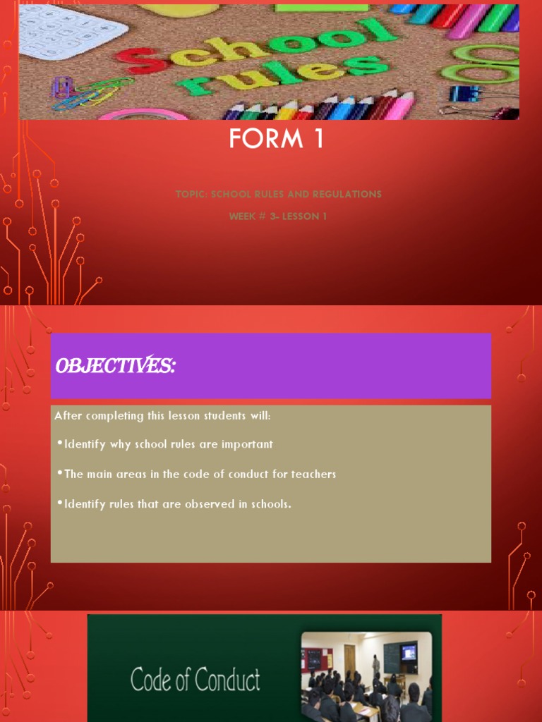 Form 1: Topic: School Rules and Regulations Week # 3-Lesson 1 | PDF