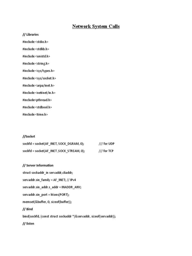 Network System Calls: // Libraries | PDF | Computer Programming | Software Engineering