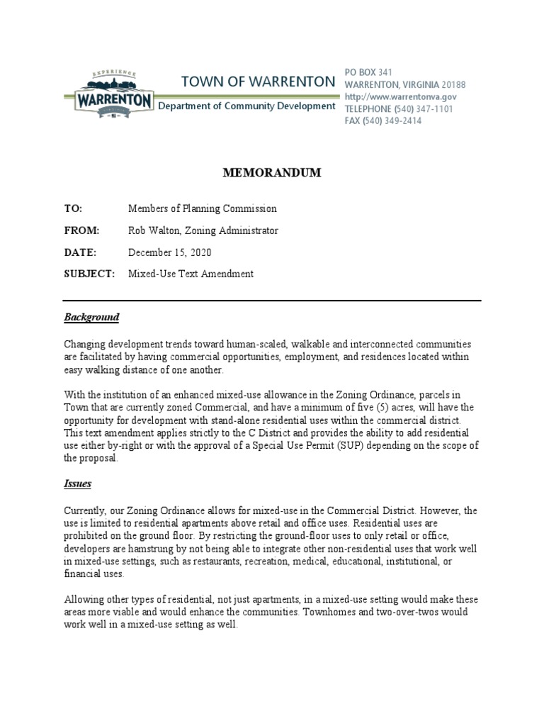 Town of Warrenton: Memorandum | PDF