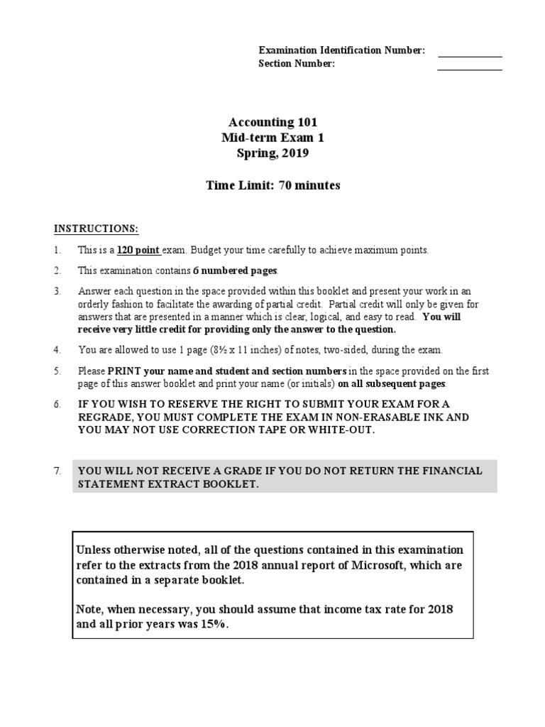 Accounting 101 Midterm Exam Spring 2019 | PDF | Revenue | Cash Flow ...