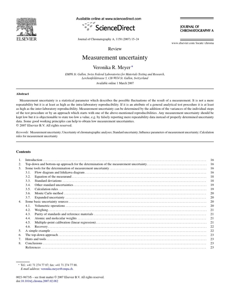 Measurement Uncertainty: Veronika R. Meyer | PDF | Uncertainty ...