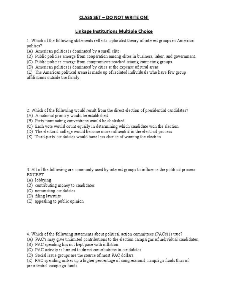 Linkage Institutions Multiple Choice | PDF | Political Action Committee ...
