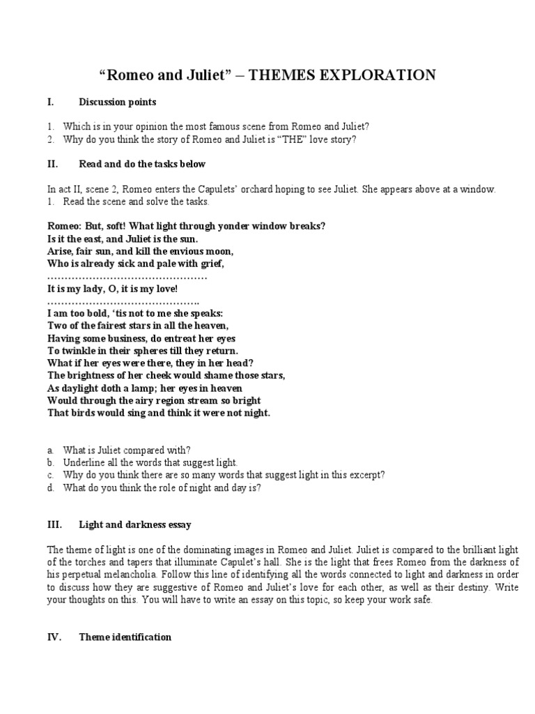 "Romeo and Juliet" - THEMES EXPLORATION | PDF | Romeo And Juliet ...