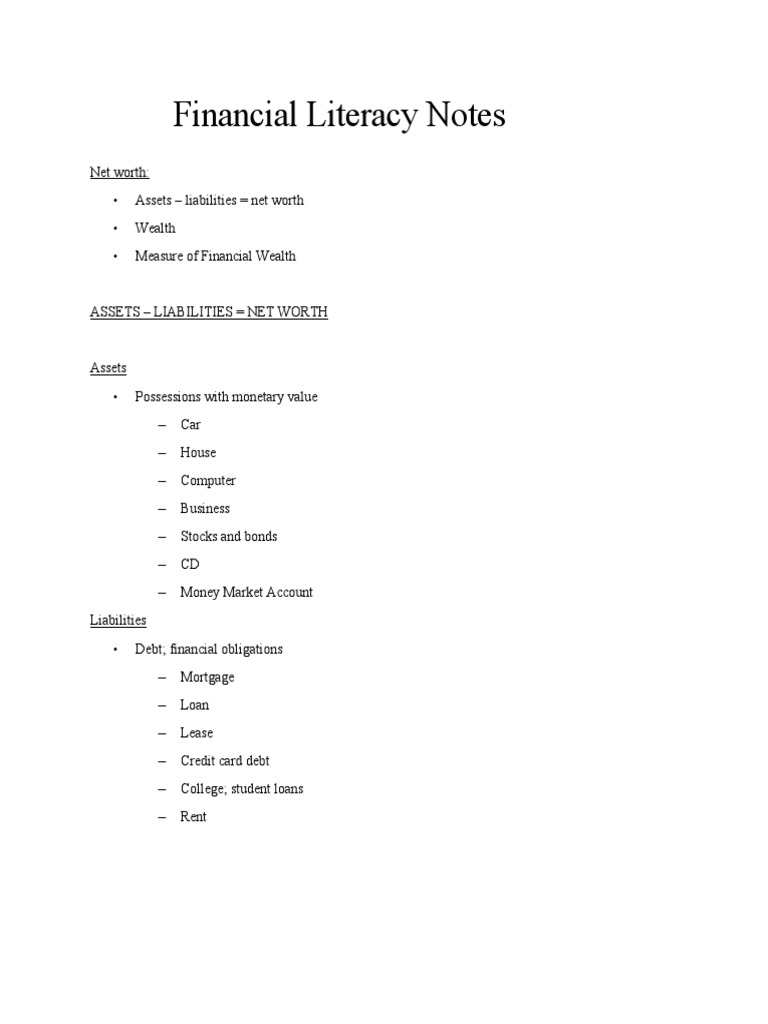 Financial Literacy Notes | PDF