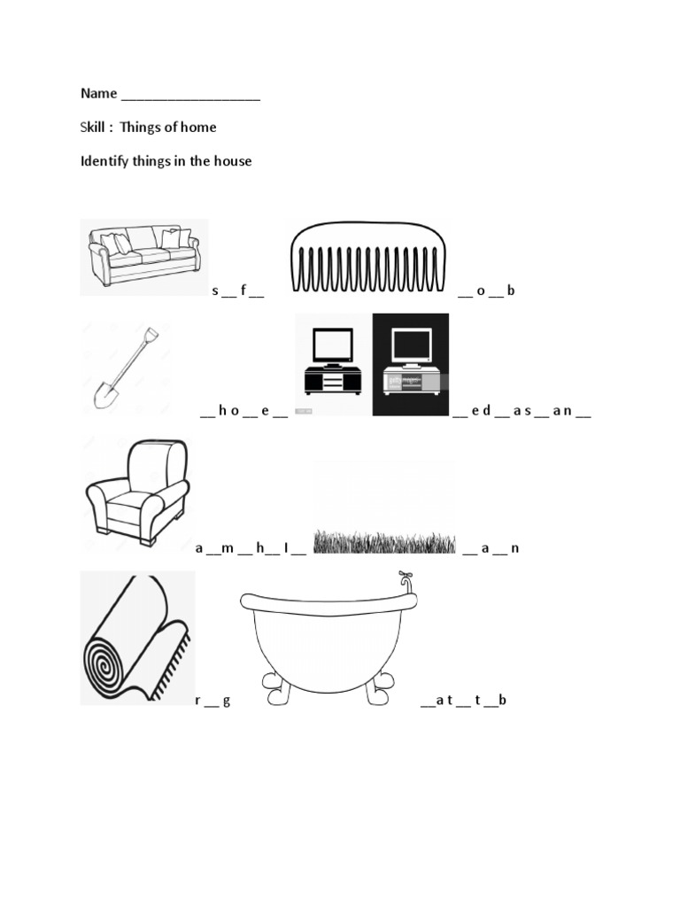Identify Household Items Worksheet | PDF