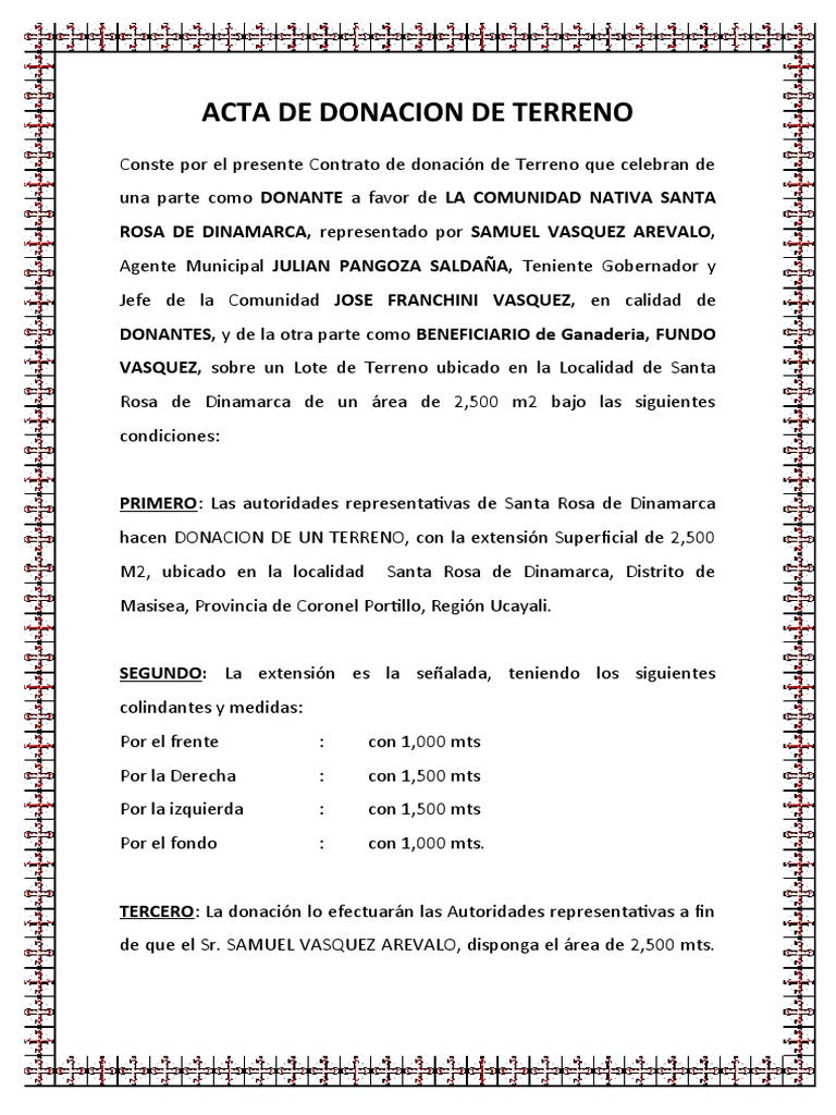 Acta de Donacion de Terreno | PDF Acta de Donacion de Terreno | PDF