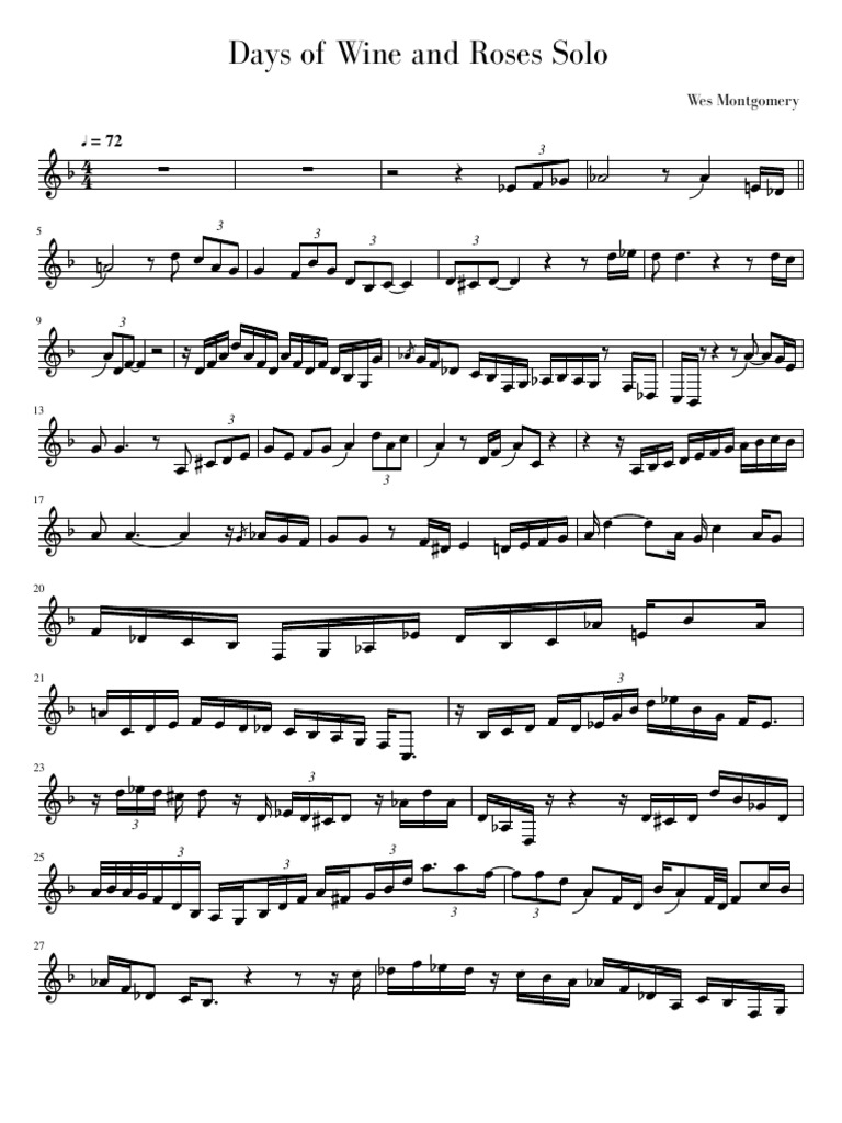 Days of Wine and Roses Solo: Wes Montgomery 72 | PDF