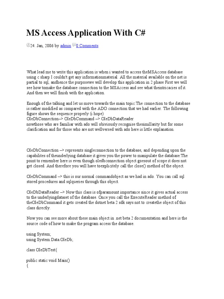 MS Access Application With C#: Admin 0 Comments | Download Free PDF ...
