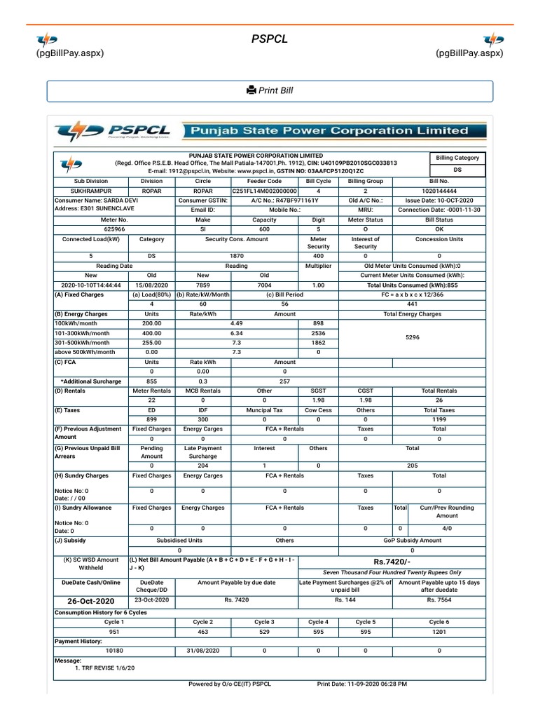 PSPCL Bill | PDF | Kilowatt Hour | Payments