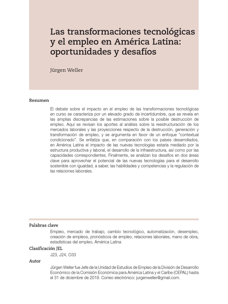 Las Transformaciones Tecnológicas Y El Empleo En América Latina