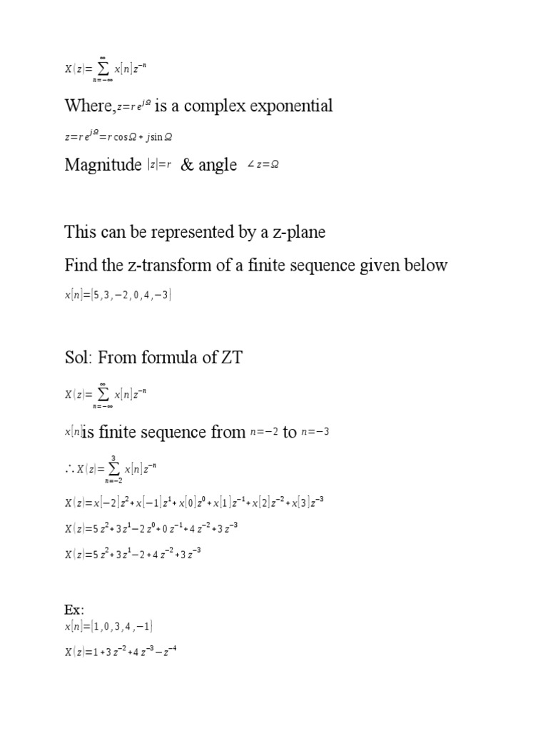 Where, Is A Complex Exponential Magnitude & Angle: X (Z) X N Z | PDF ...