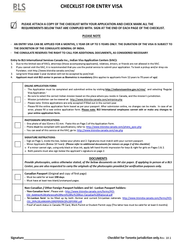Toronto Entry Visa Application Checklist | PDF | Travel Visa | Passport