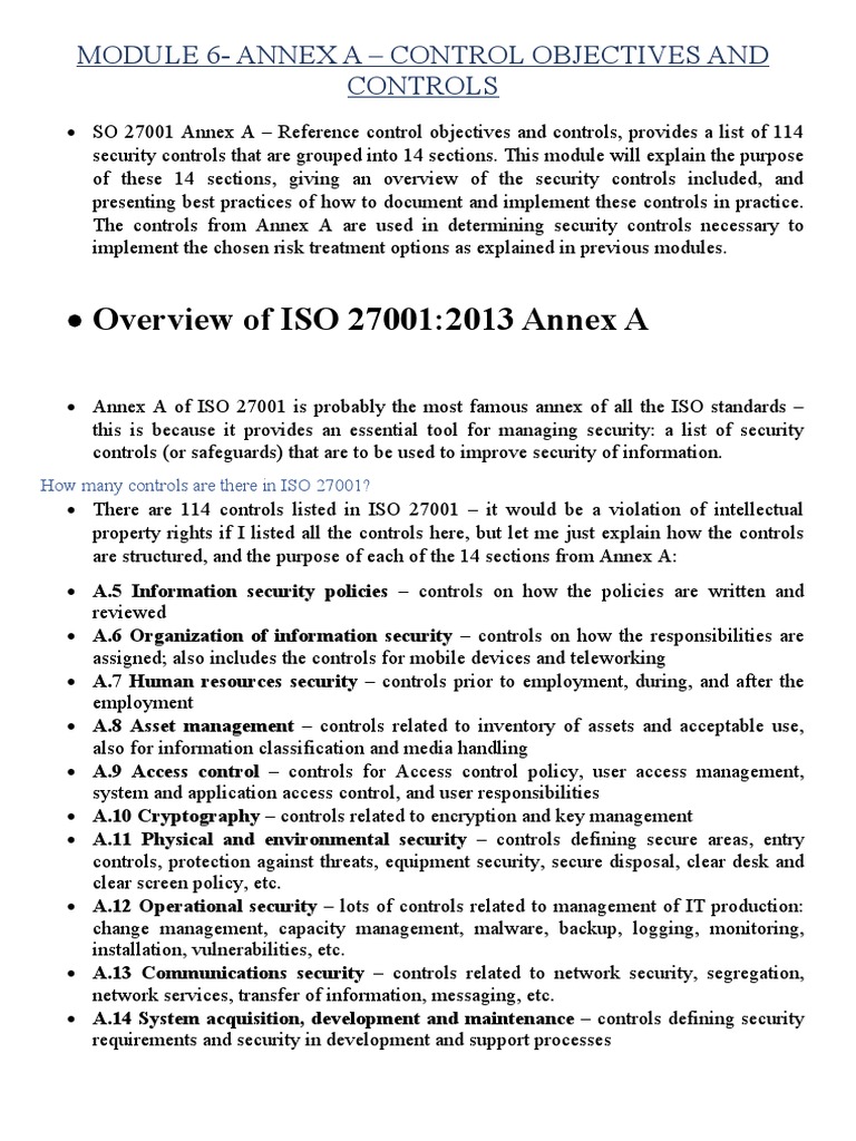 Module 6 - Annex A - Control Objectives and Controls | PDF ...