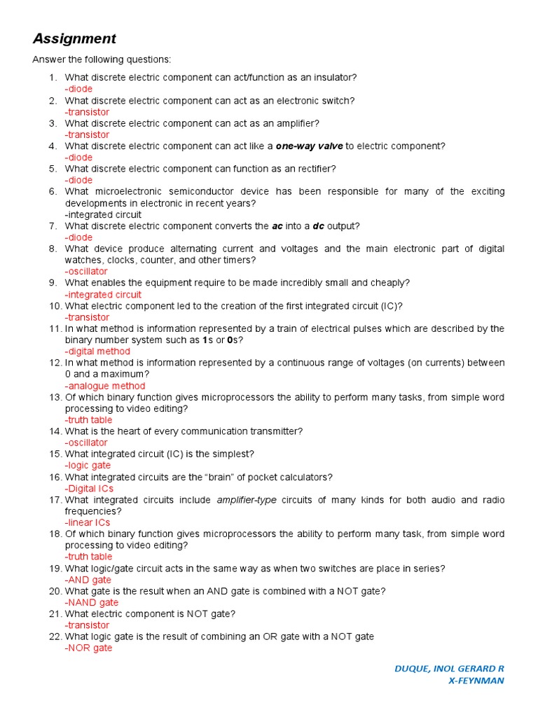 Discrete Components & Logic Gates Assignment | PDF