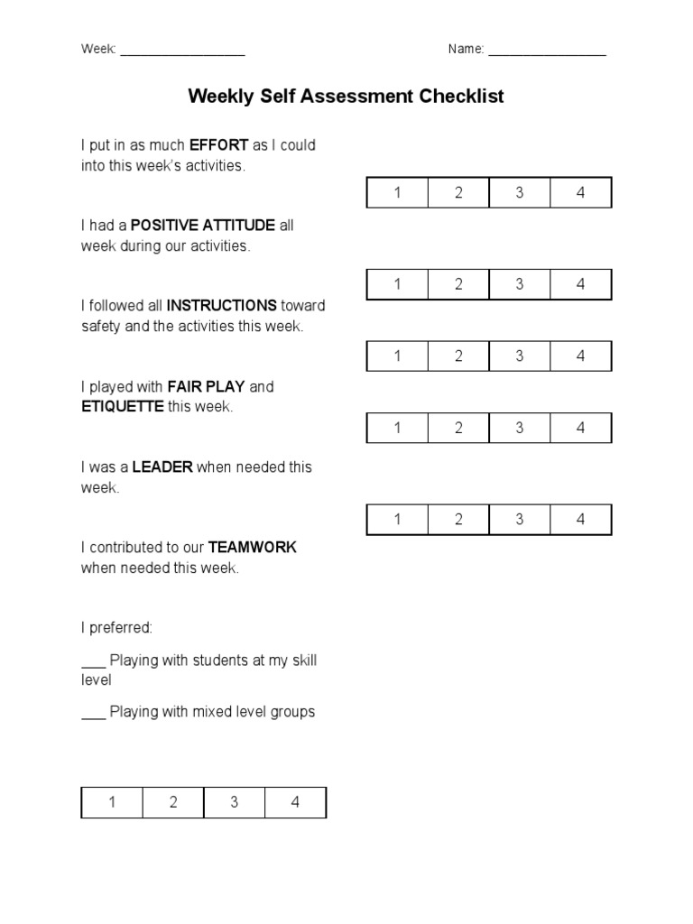 Phys Ed Self Assessment | PDF | Physical Education | Inclusion (Education)
