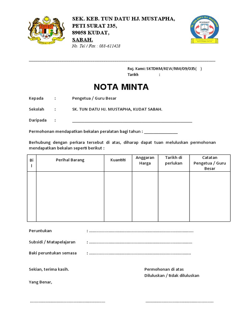 Borang Nota Minta | PDF