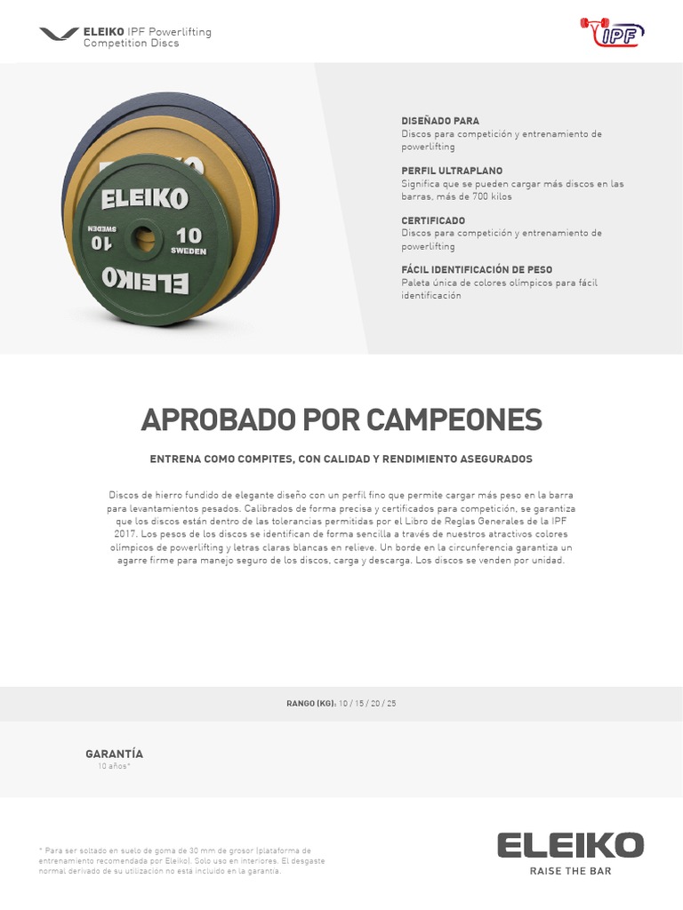 Product Sheet Eleiko Ipf Powerlifting Competition Discs | PDF ...