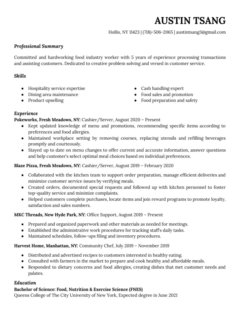 Austin Resume 2020 Updated 12 3 | PDF | Menu | Foods