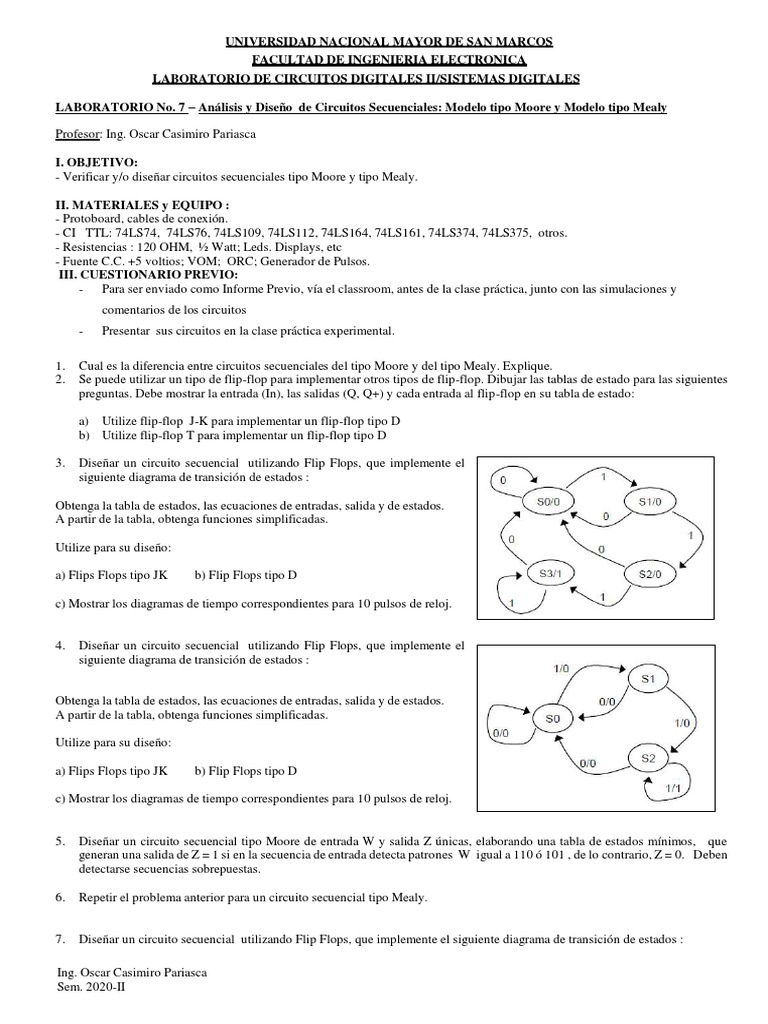 LAB 7-2020-II - CIRCUITOS DIGITALES II - Análisis y Diseño de Circuitos Secuenciales - Modelo ...