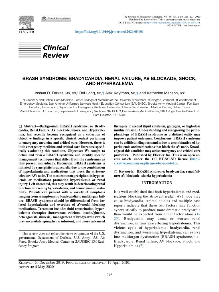 BRASH Syndrome for ER Doctors | PDF | Electrocardiography | Internal ...
