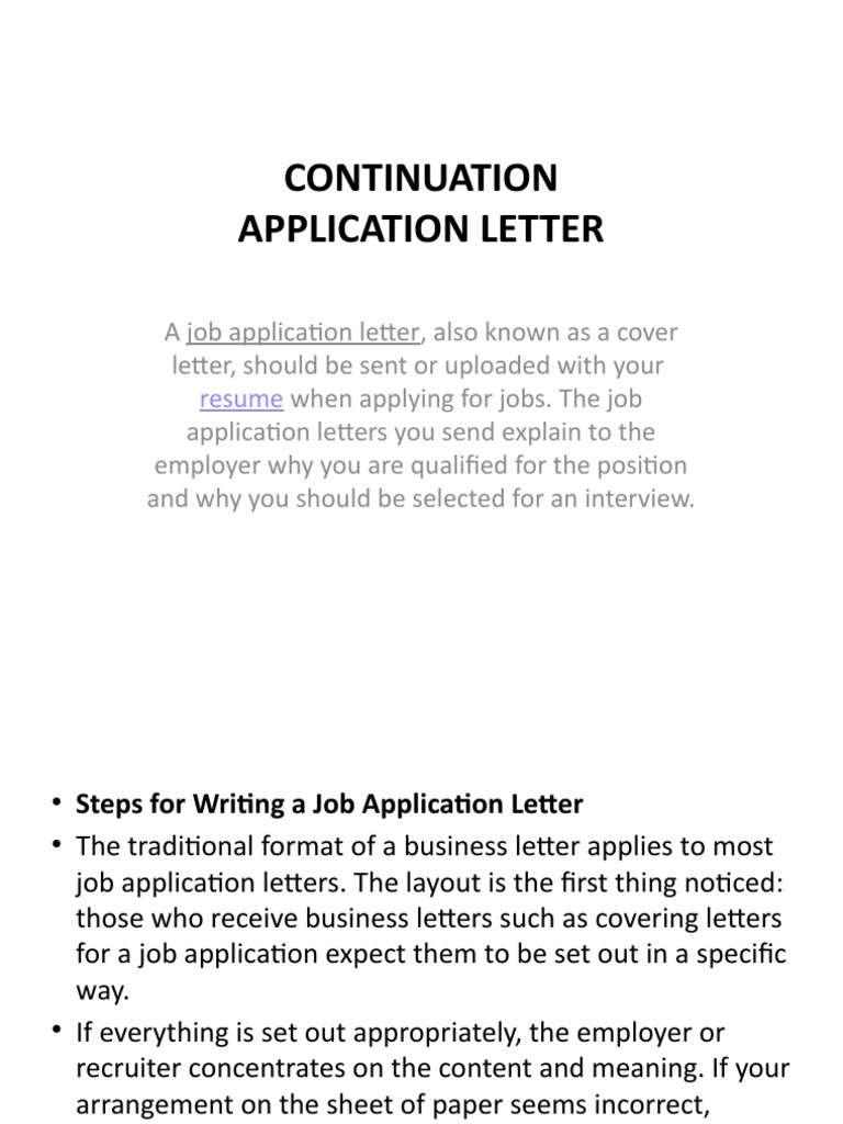 Continuation Application Letter: Resume | PDF | Career & Growth | Business