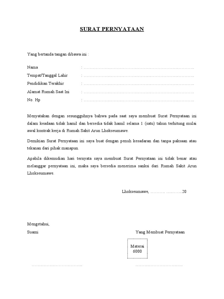 Surat Pernyataan Tidak Hamil Kerja | PDF | Hukum