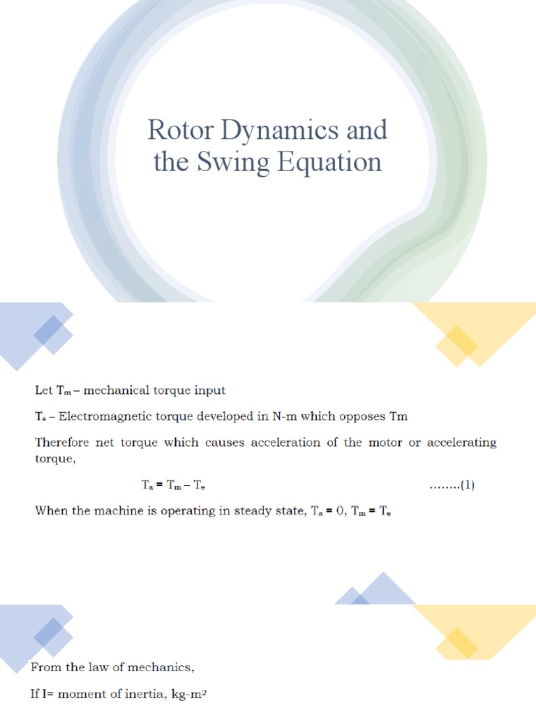 Rotor Dynamics and The Swing Equation | PDF