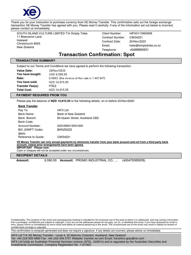 Transaction Confirmation: Spot | PDF | Wire Transfer | Financial ...