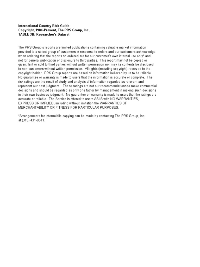 International Country Risk Guide TABLE 3B: Researcher's Dataset | PDF ...