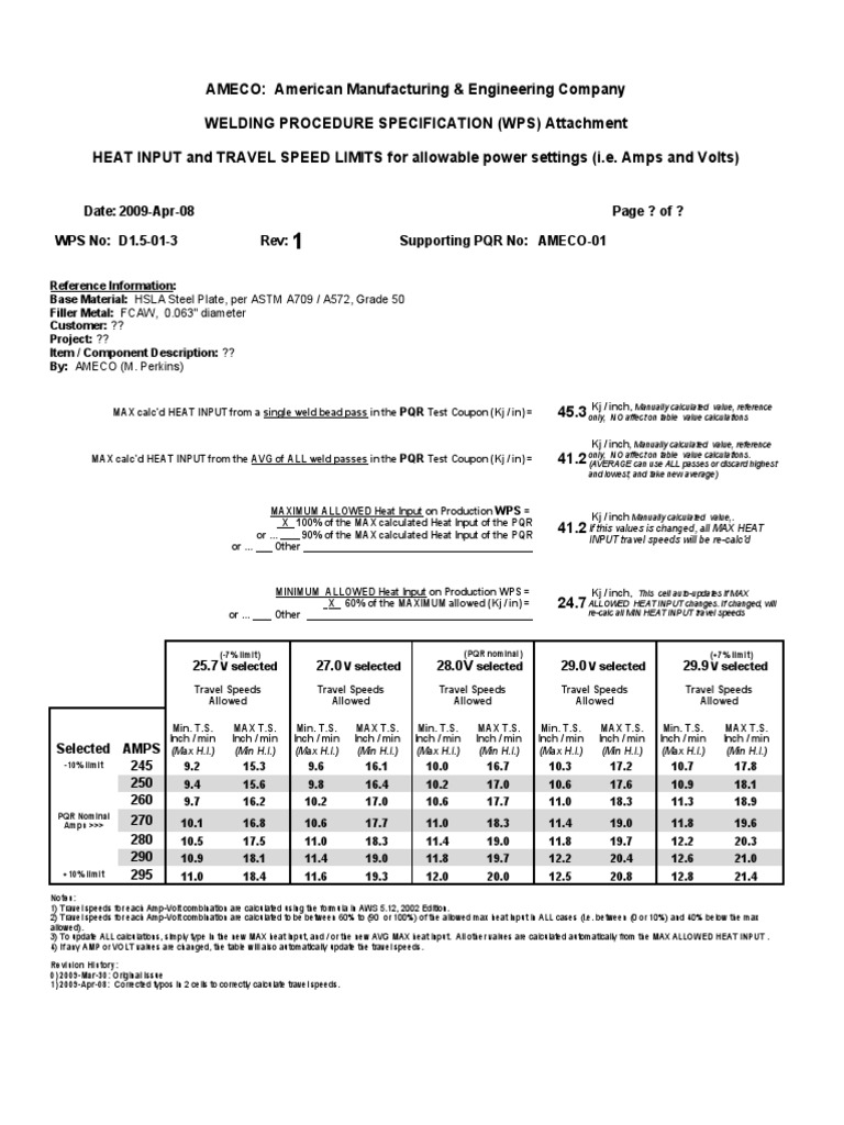 HDRV WELD-QUALS WPS Heat-Input-Chart MASTER | PDF | Welding | Construction