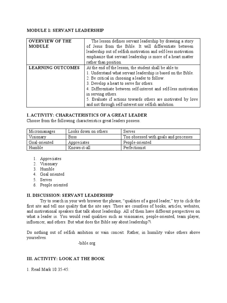 Module 1: Servant Leadership Overview of The | PDF | Servant Leadership ...