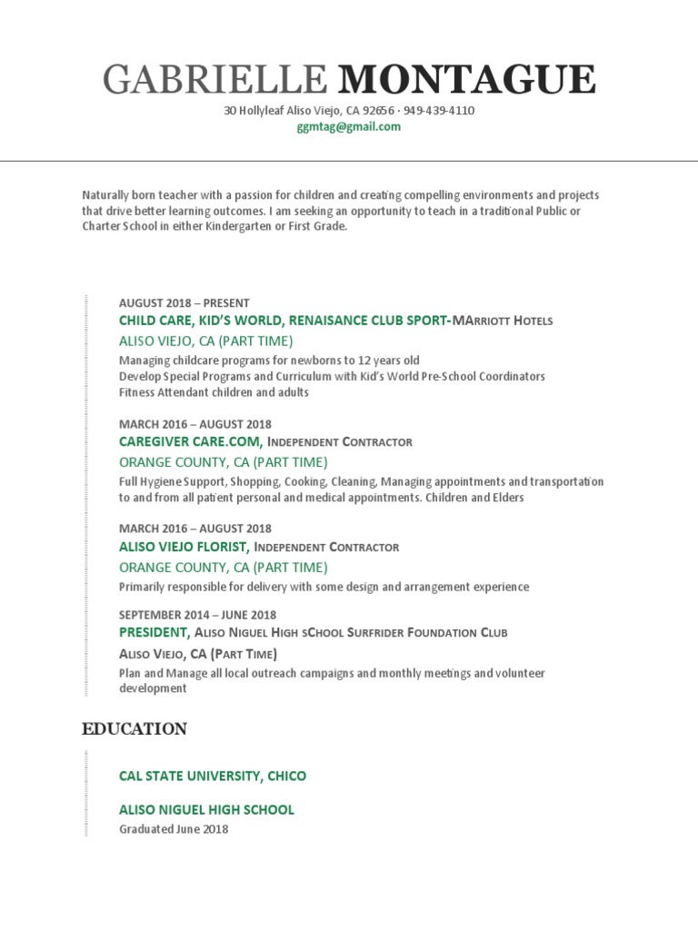 Gabrielle Grace Montagues Resume December 2020 | PDF