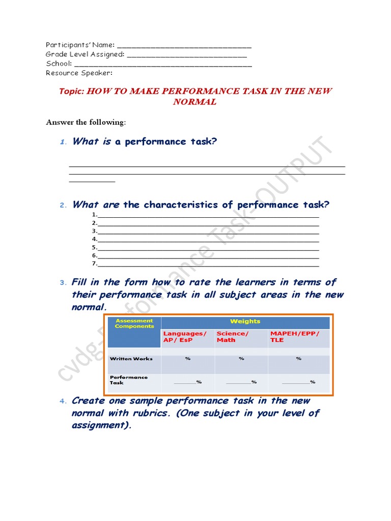 Topic: How To Make Performance Task in The New Normal | PDF