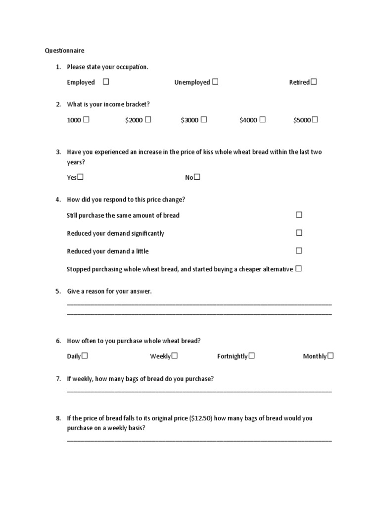 Economics Questionnaire Sample | PDF | Demand | Income