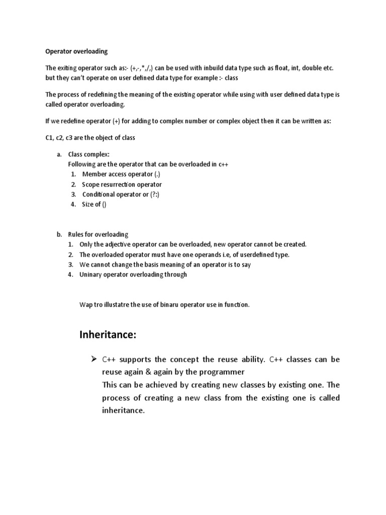 Inheritance:: Operator Overloading | PDF | Class (Computer Programming) | Inheritance (Object ...