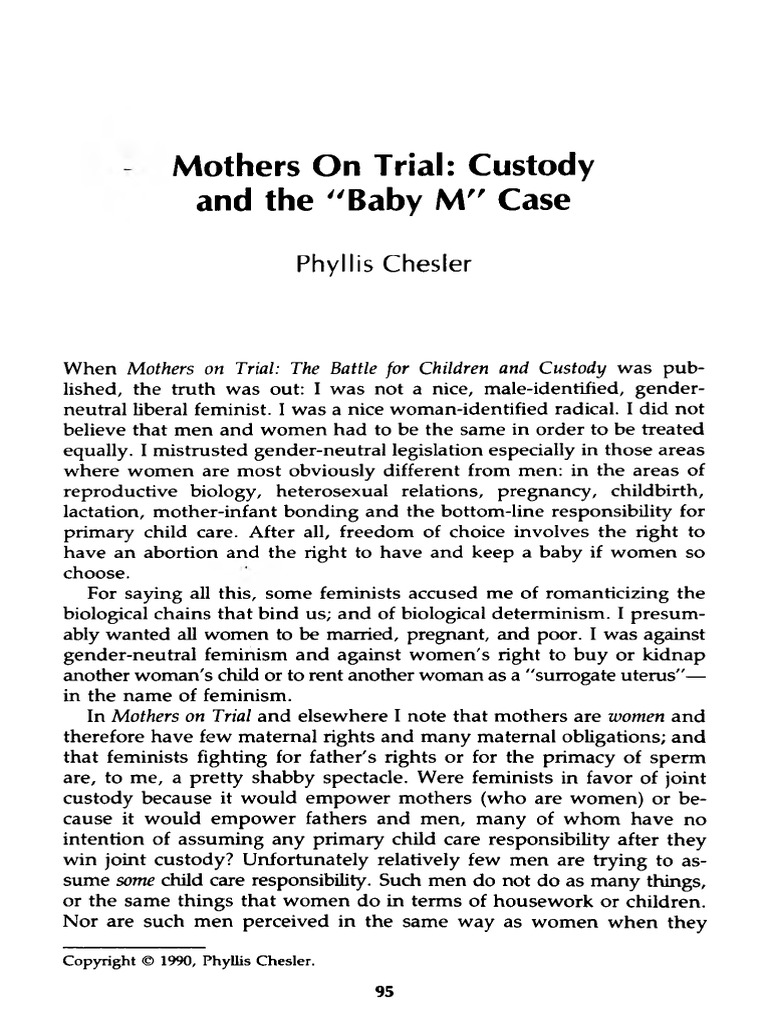 CHESLER, Phyllis - Mothers On Trial - Custody and The Baby M Case PDF ...