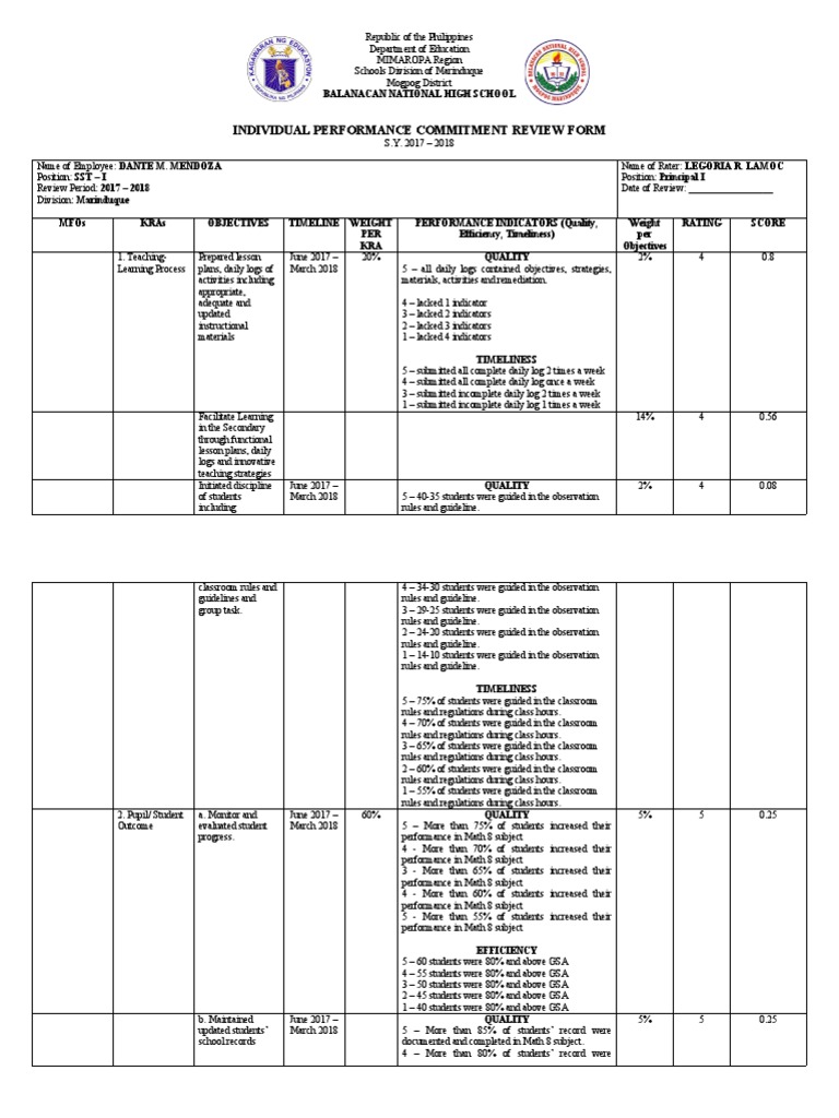 Sir Dante - Ipcrf 2017-2019 | PDF | Lesson Plan | Education Theory