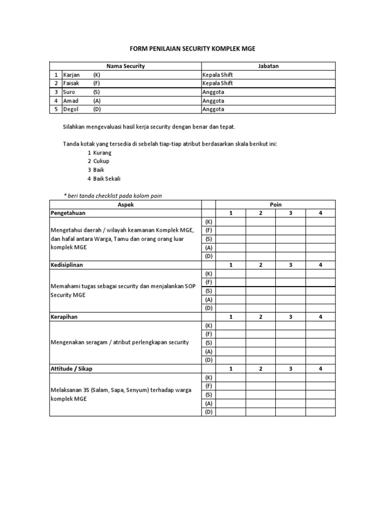 Form Penilaian Security | PDF