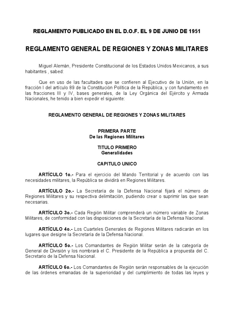 Reglamento General de Regiones y Zonas Militares | Descargar gratis PDF ...