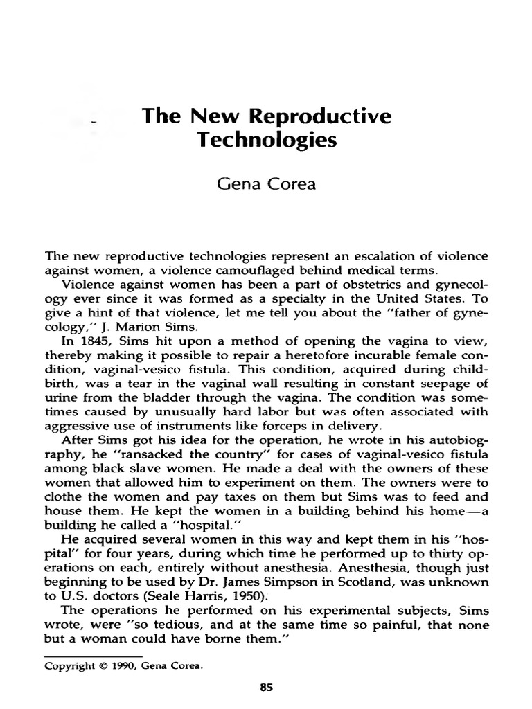 COREA, Gena - The New Reproductive Technologies | PDF | Wellness ...