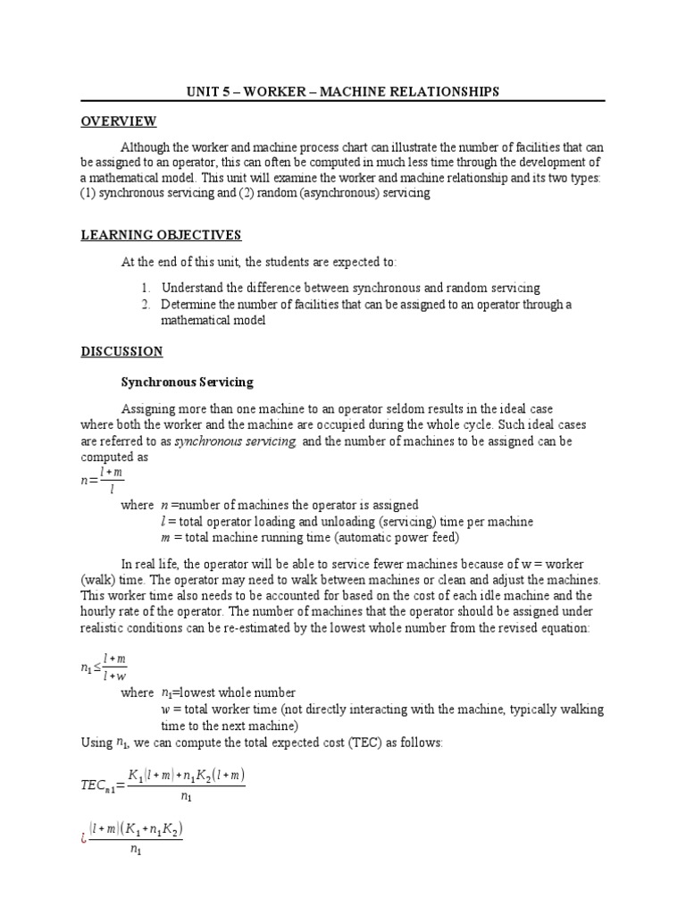 Unit 5 Worker - Machine Relationships | Download Free PDF | Randomness | Applied Mathematics