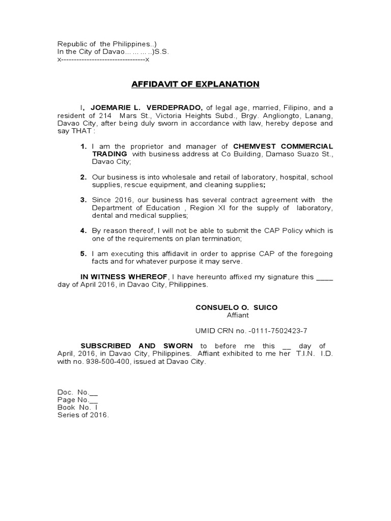 Affidavit of Explanation | PDF