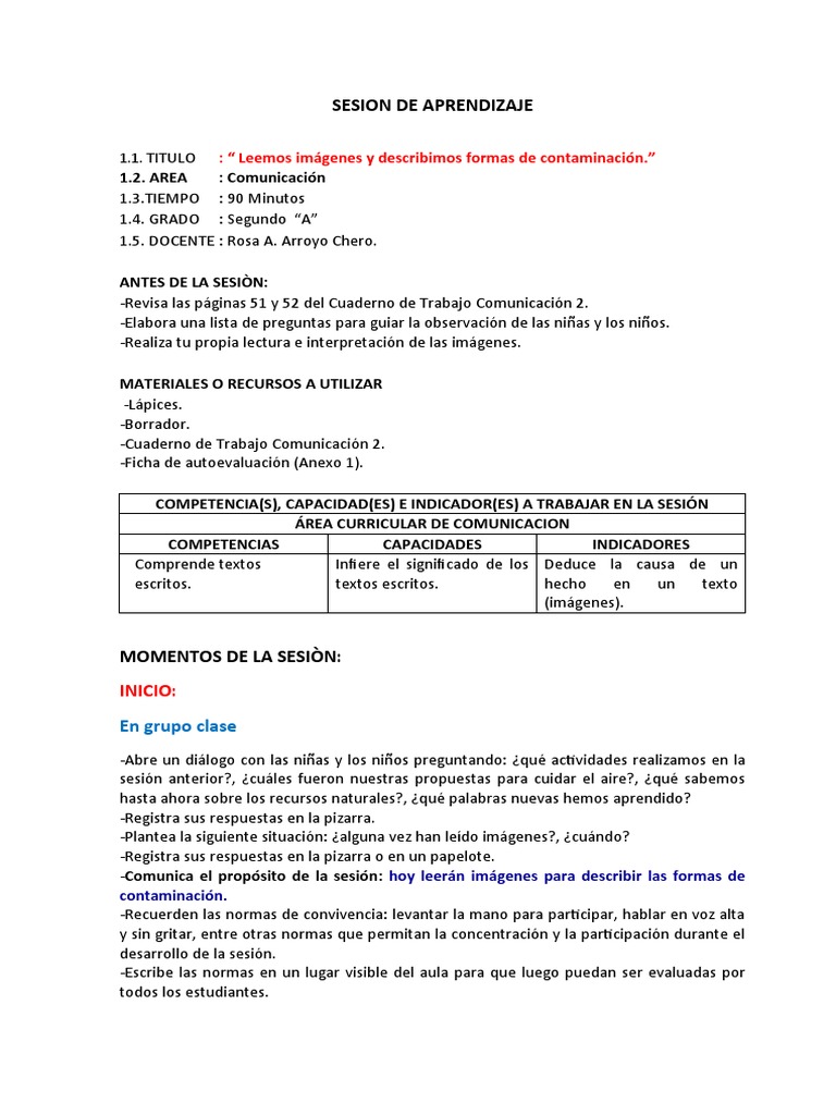 Sesion de Aprendizaje Comunic-2º - Leemos Imagenes Describimos | PDF | Cognición | Science