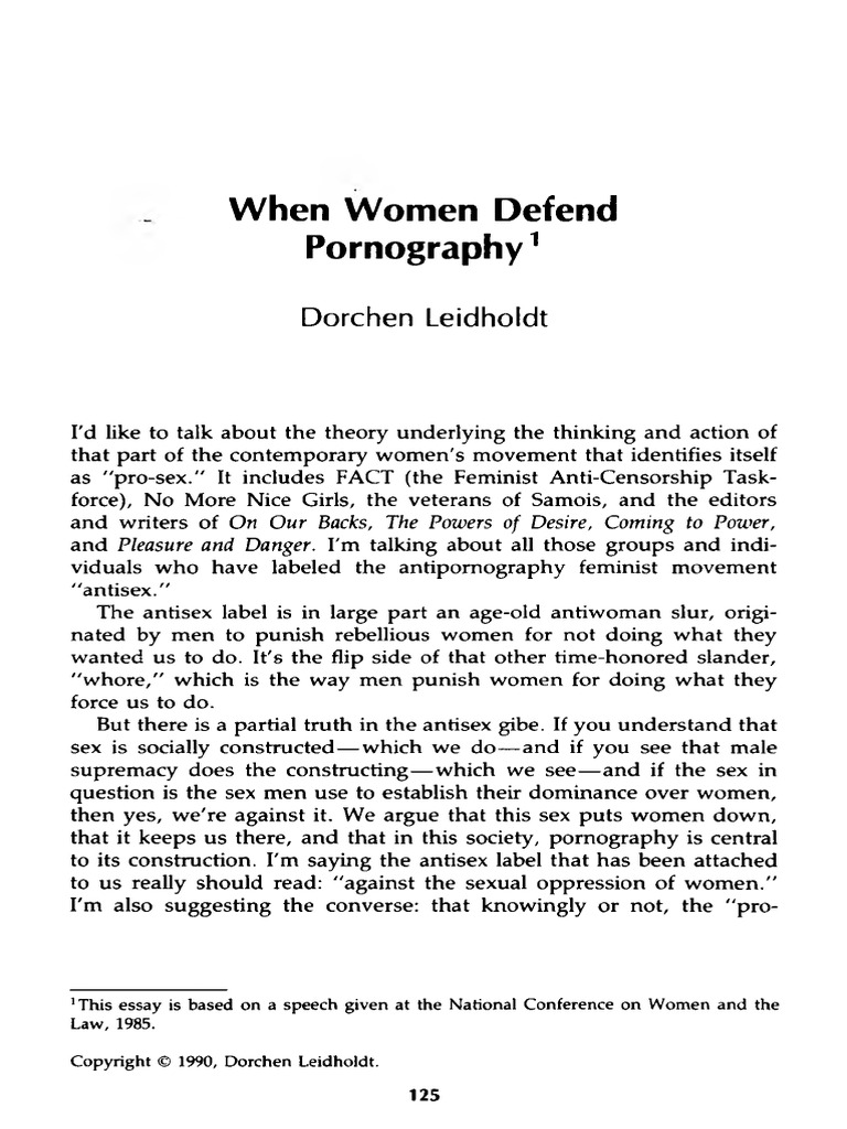 LEIDHOLDT, Dorchen - When Women Defend Pornography PDF | PDF | Feminism ...