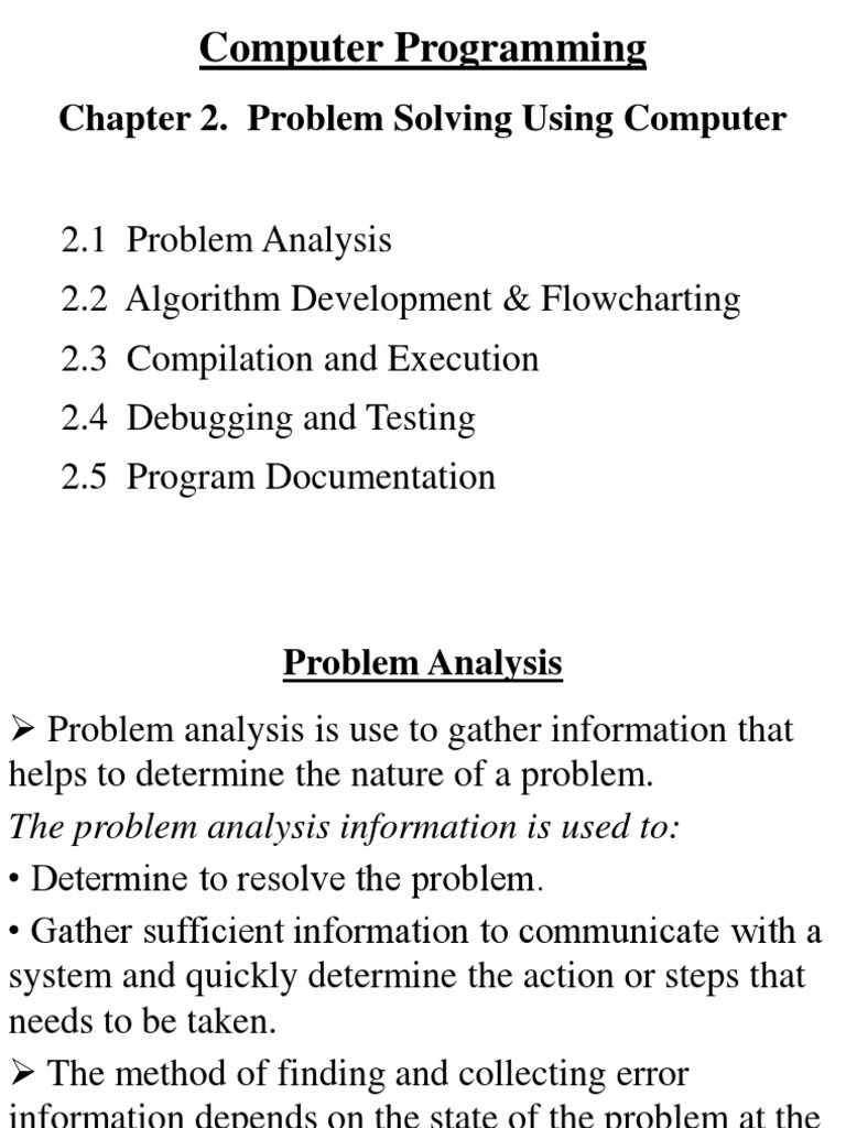 Computer Programming Chapter 2 Problem Solving Using Computer Pdf Algorithms Debugging 6452
