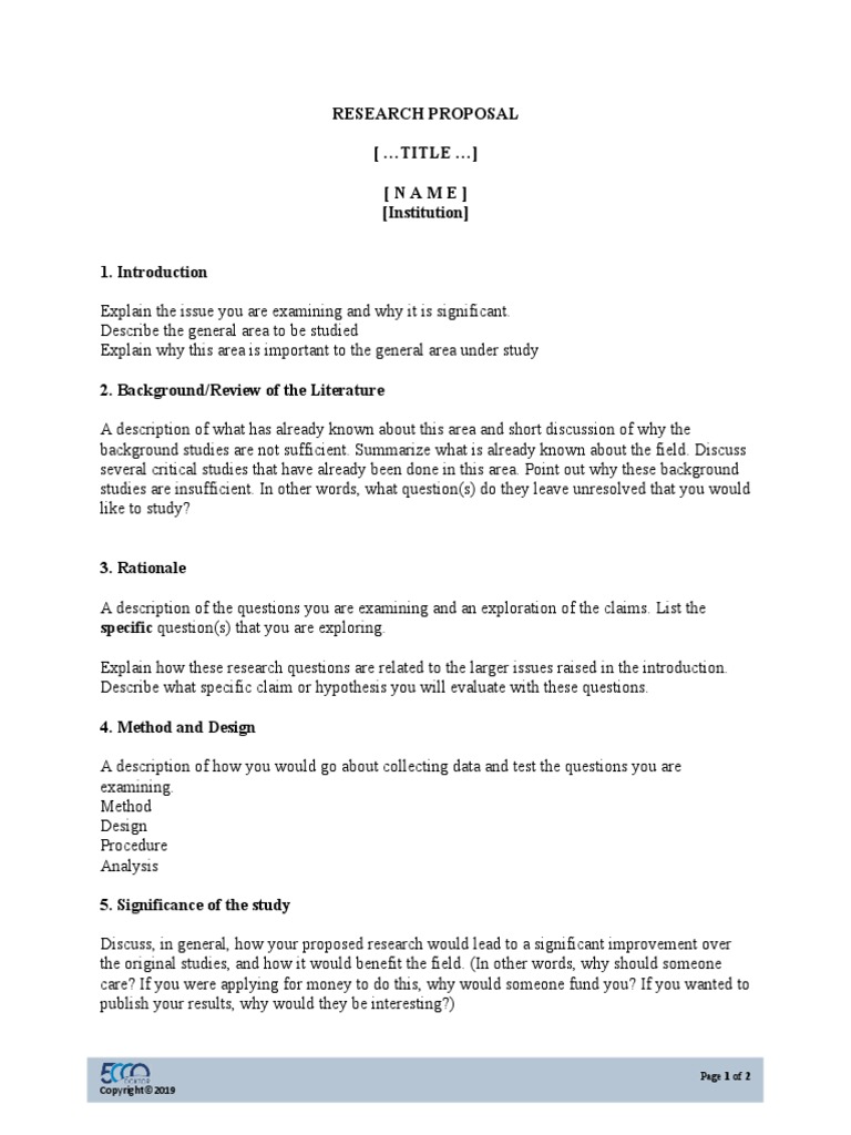 Research Proposal ( TITLE ) (NAME) (Institution) : Page 1 of 2 | PDF ...
