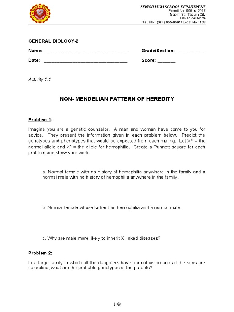 Non Mendelian Worksheet | PDF | Genotype | Allele