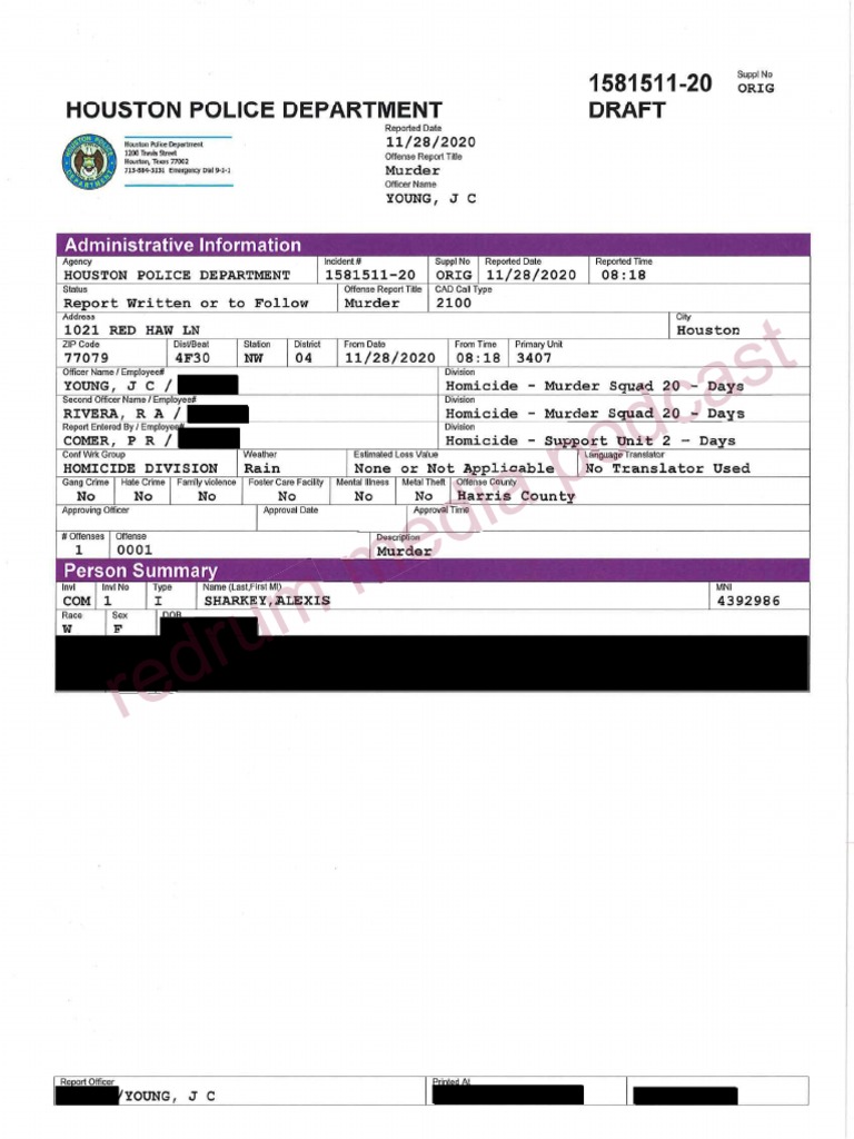 Alexis Sharkey Death Investigation Report Only | PDF