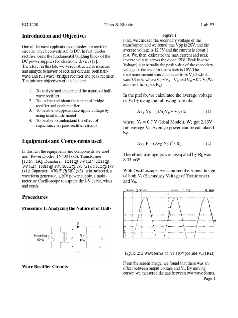 Eletronics Lab Report - Rectifier Circuit | PDF | Rectifier | Electrical Network
